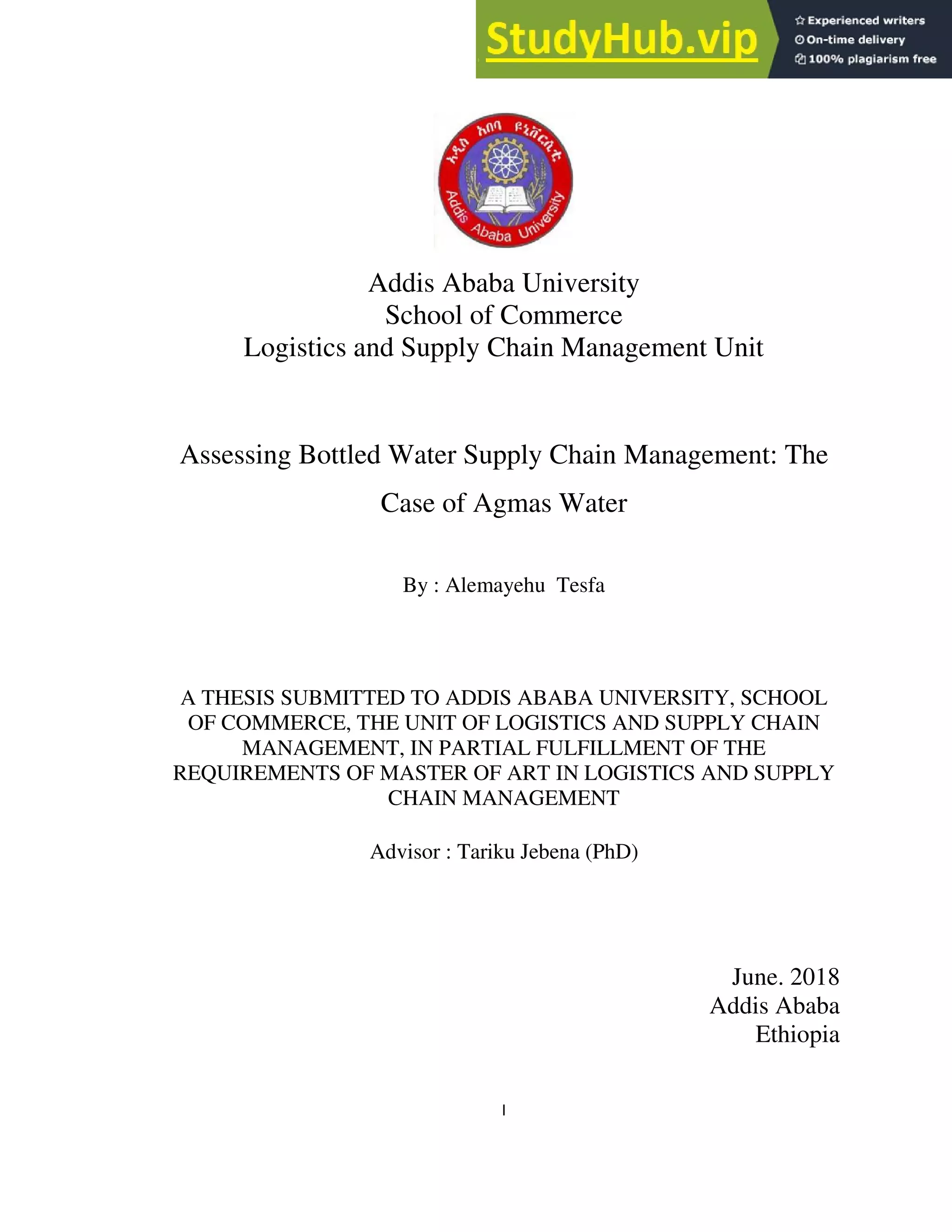 Assessing Bottled Water Supply Chain Management The Case Of Agmas Water | PDF