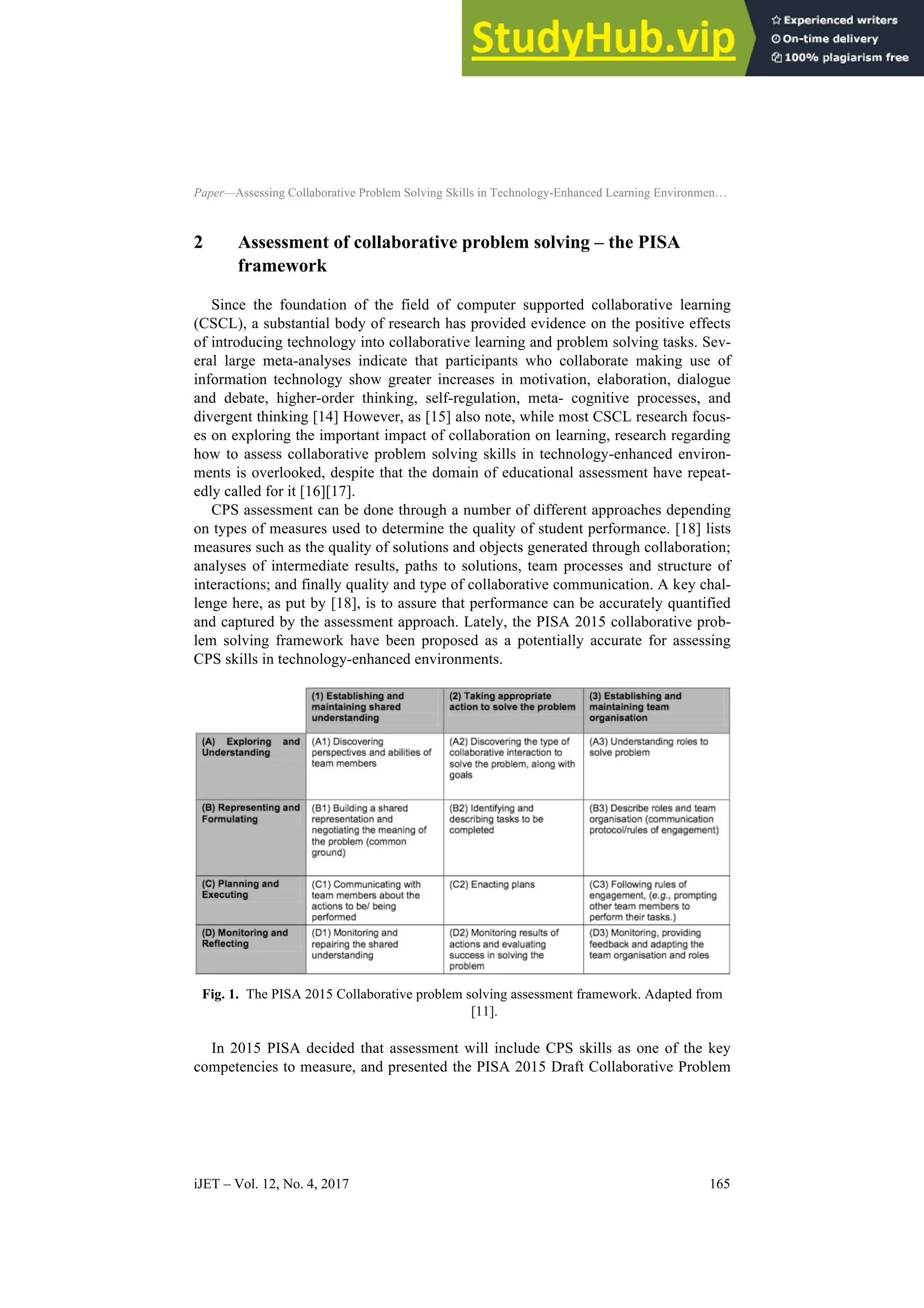 Assessing Collaborative Problem Solving Skills In Technology-Enhanced Learning Environments The ...