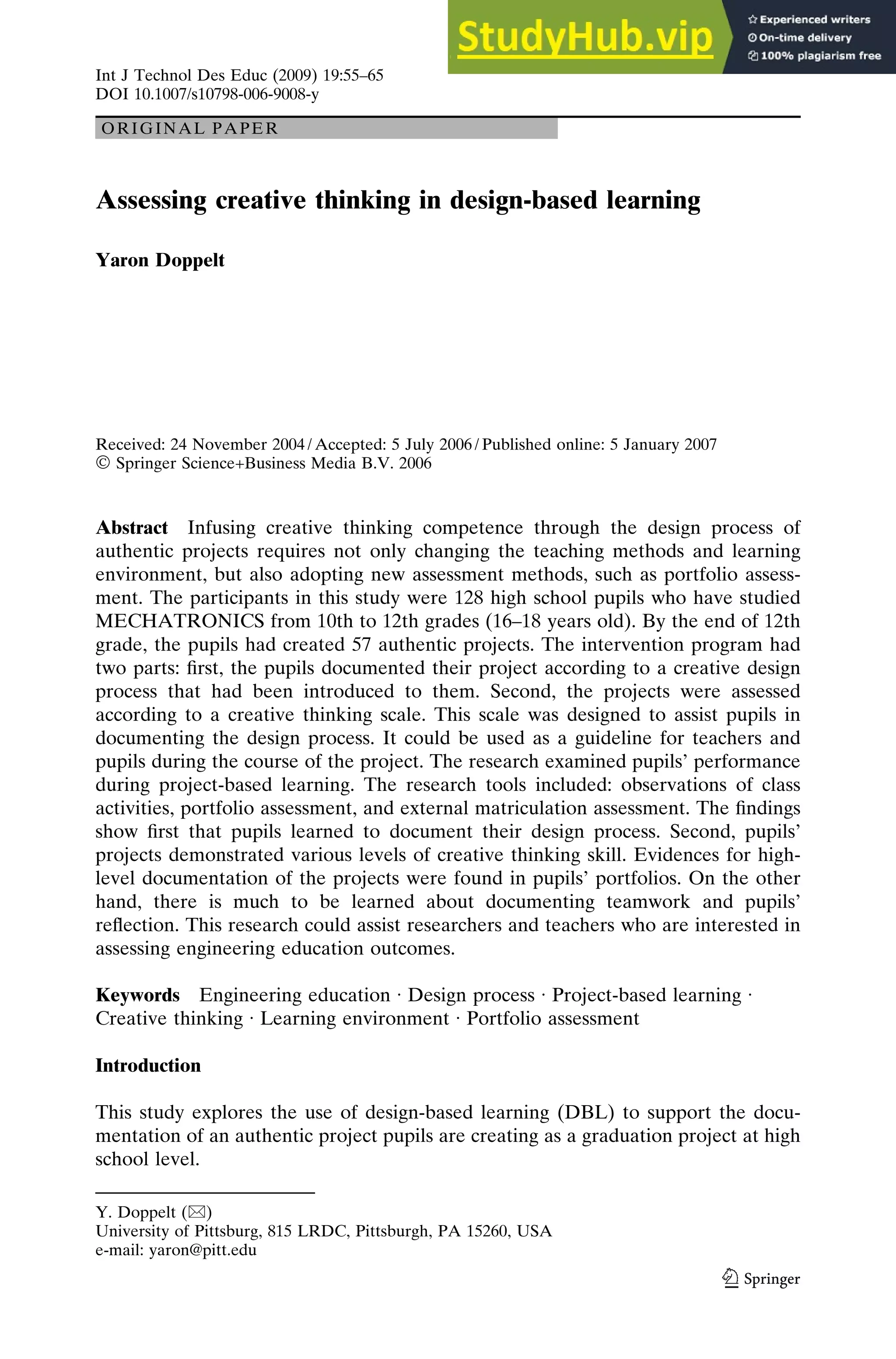 Assessing Creative Thinking In Design-Based Learning | PDF | Education ...