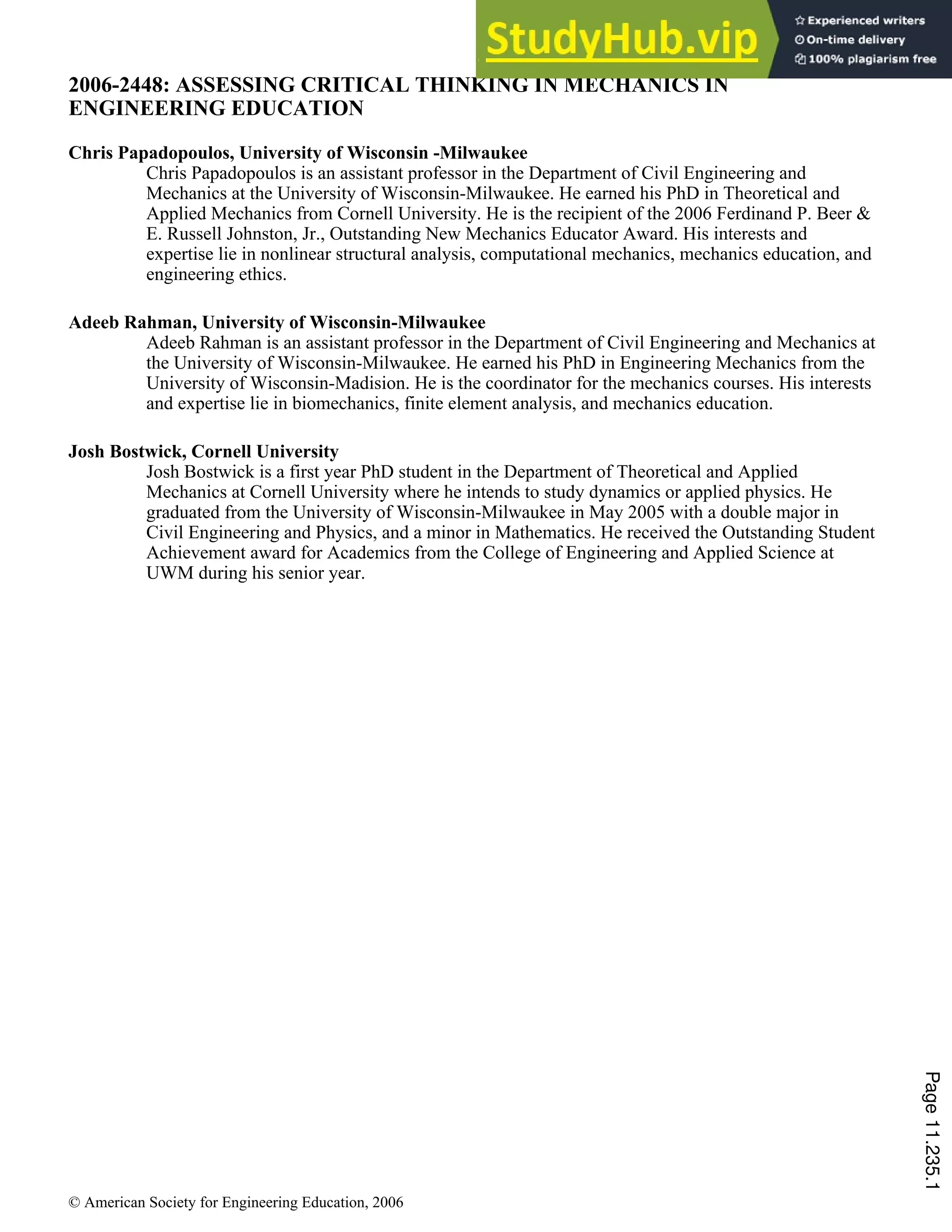 Assessing Critical Thinking In Mechanics In Engineering Education | PDF ...