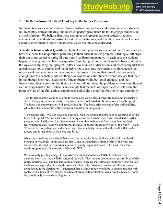 Assessing Critical Thinking In Mechanics In Engineering Education | PDF