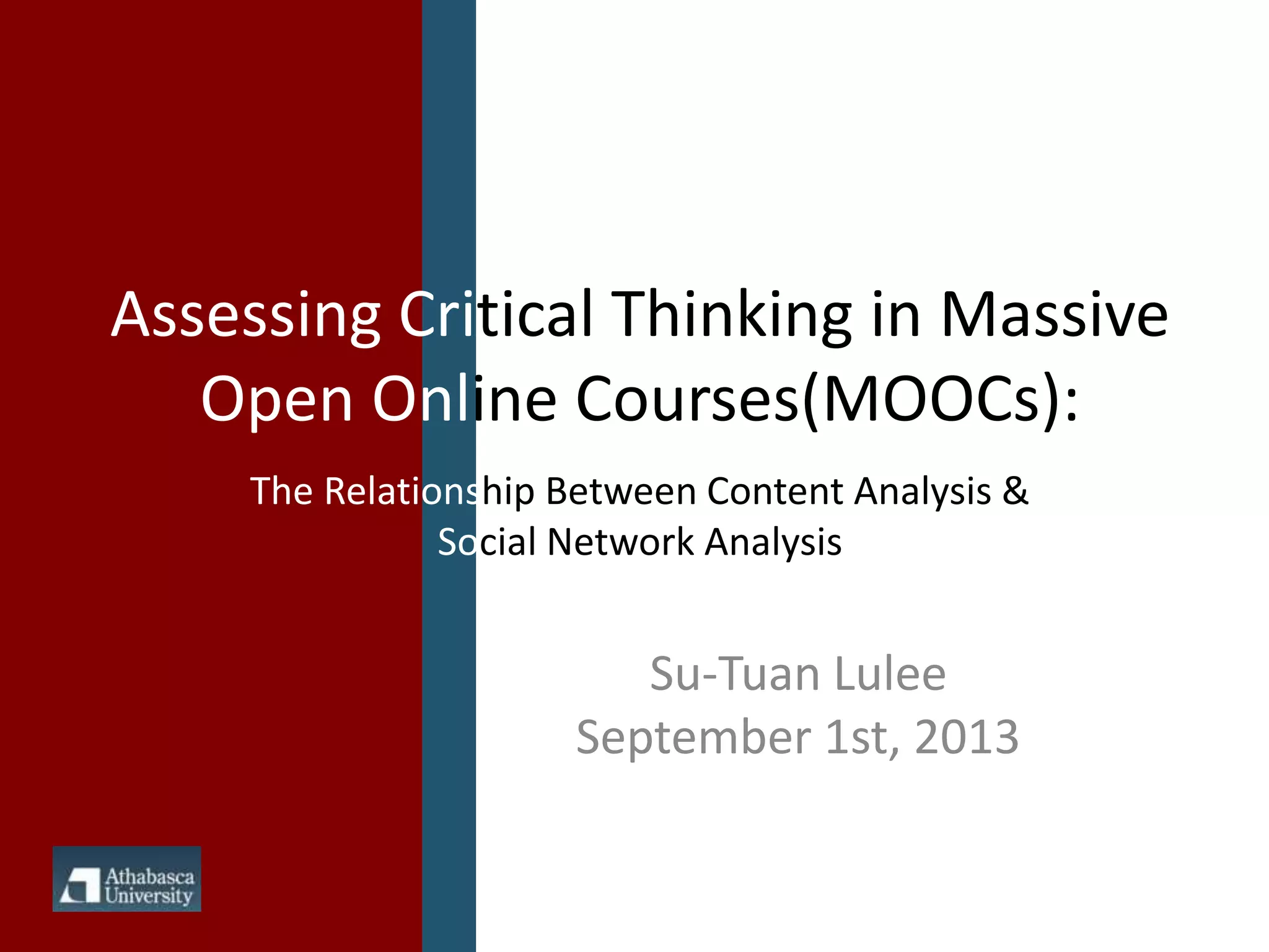 Assessing critical thinking in moo cs preliminary proposal 201309 | PPT