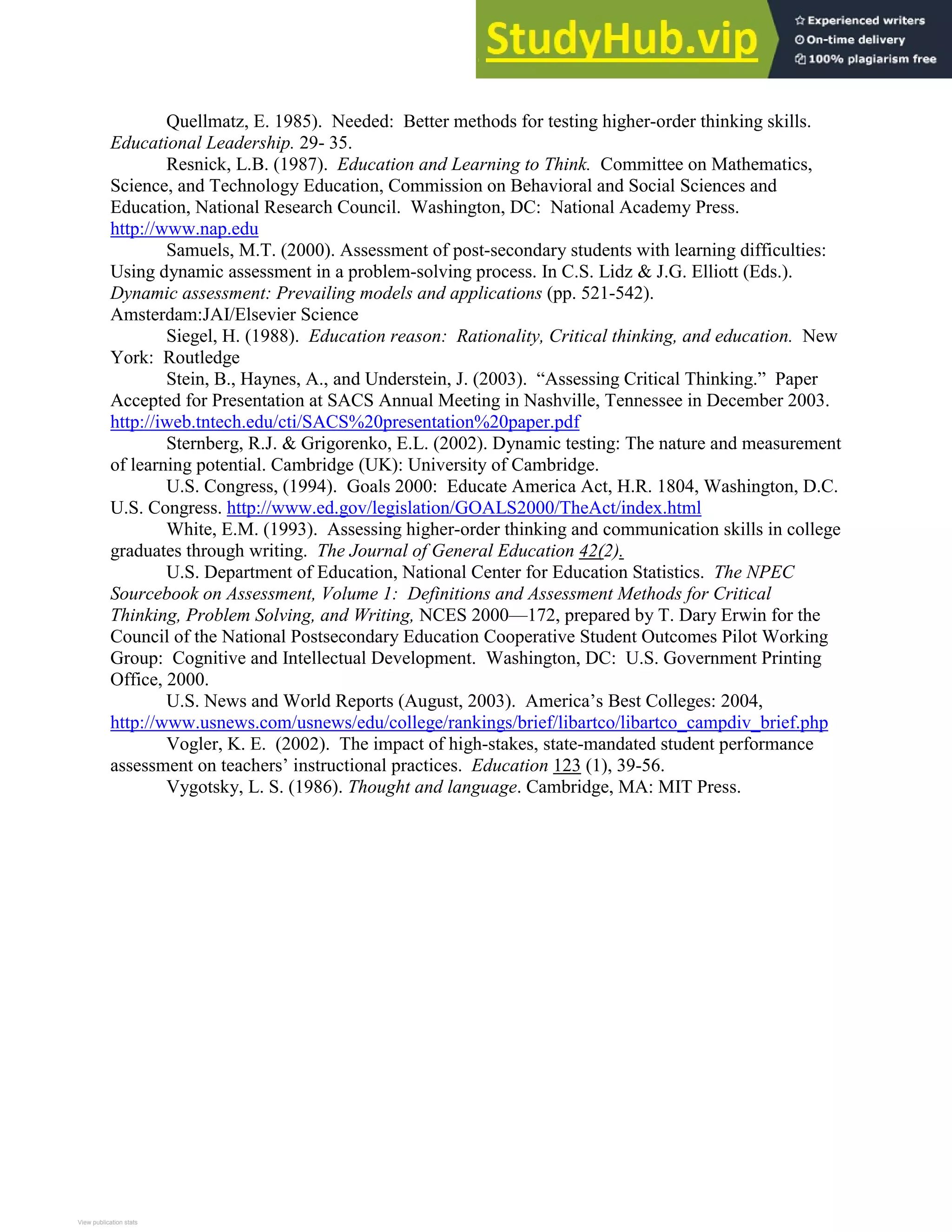 Assessing Critical Thinking Skills Pdf