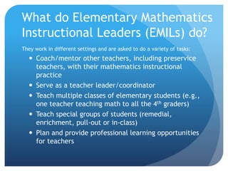 Assessing Elementary Mathematics Instructional Leader Programs | PPTX