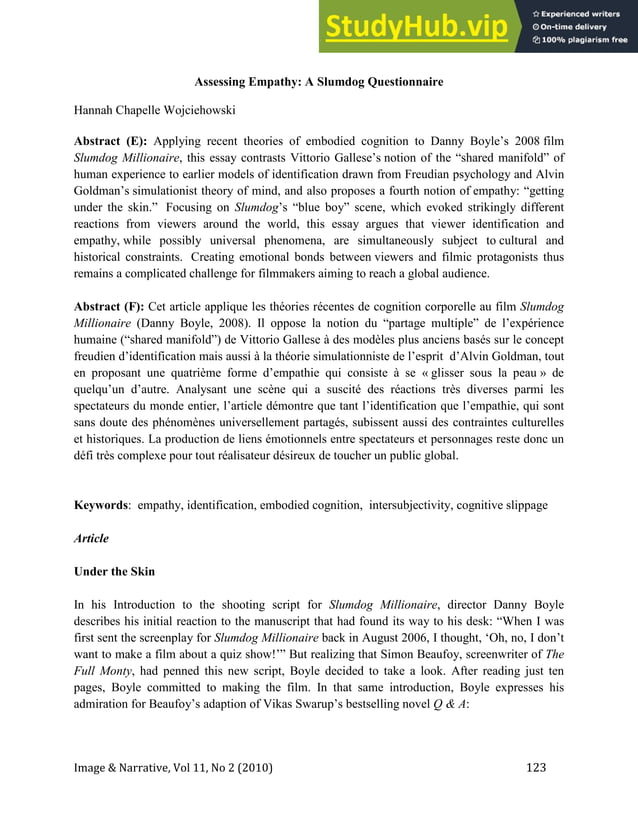 Assessing Empathy A Slumdog Questionnaire | PDF