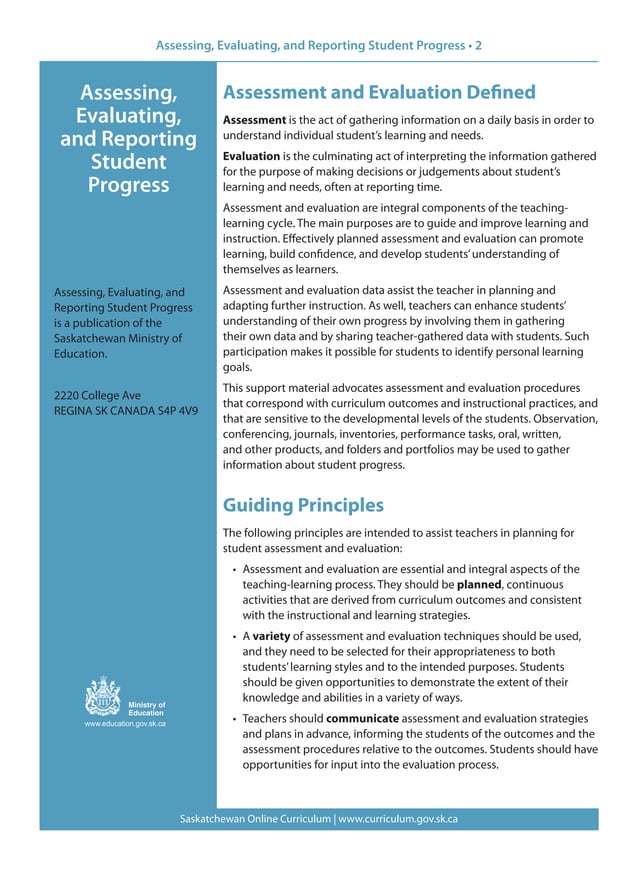 Assessing, evaluating and reporting student progress nov 2110 | PDF