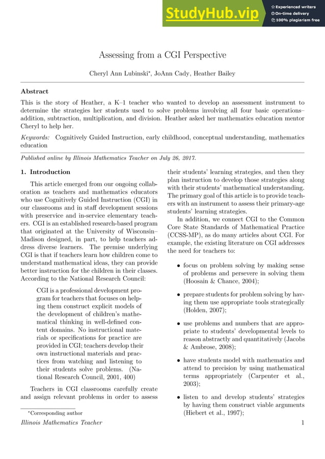 Assessing from a CGI Perspective.pdf | Educational Assessment | Education