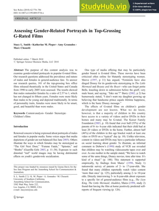 Assessing Gender-Related Portrayals In Top-Grossing GRated Films | PDF