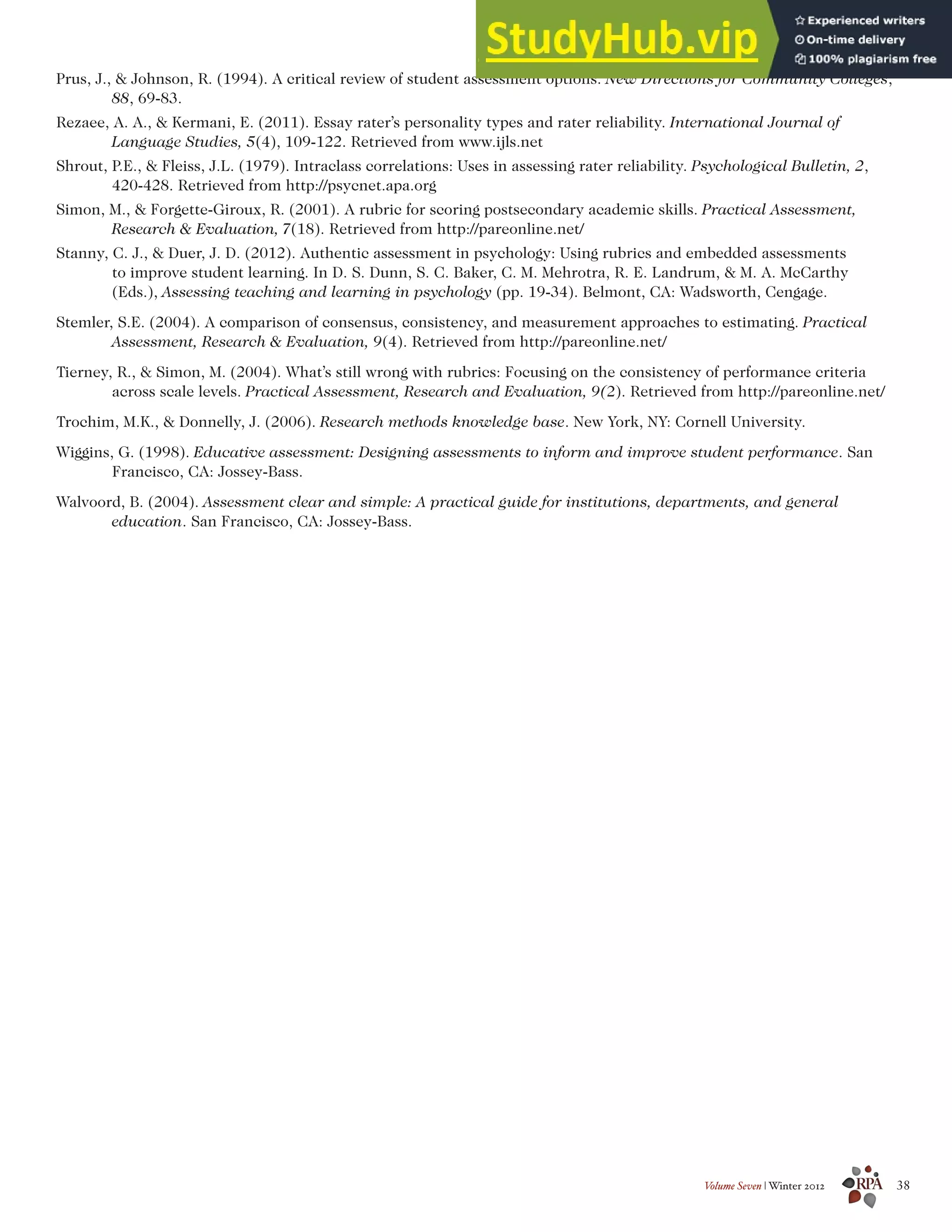 Assessing Graduate Student Learning In Four Competencies Use Of A Common Assignment And A ...