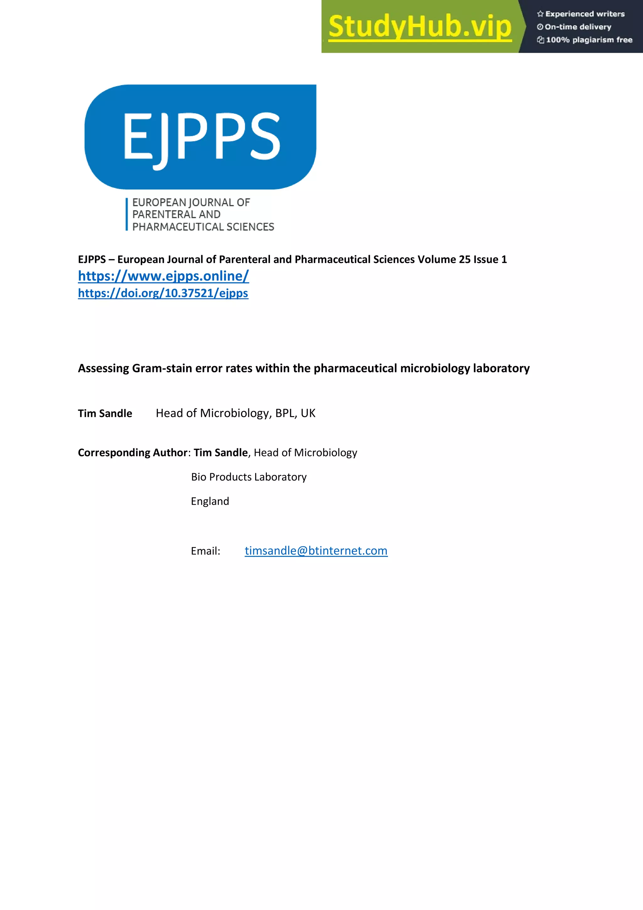 Assessing Gram-Stain Error Rates Within The Pharmaceutical Microbiology ...