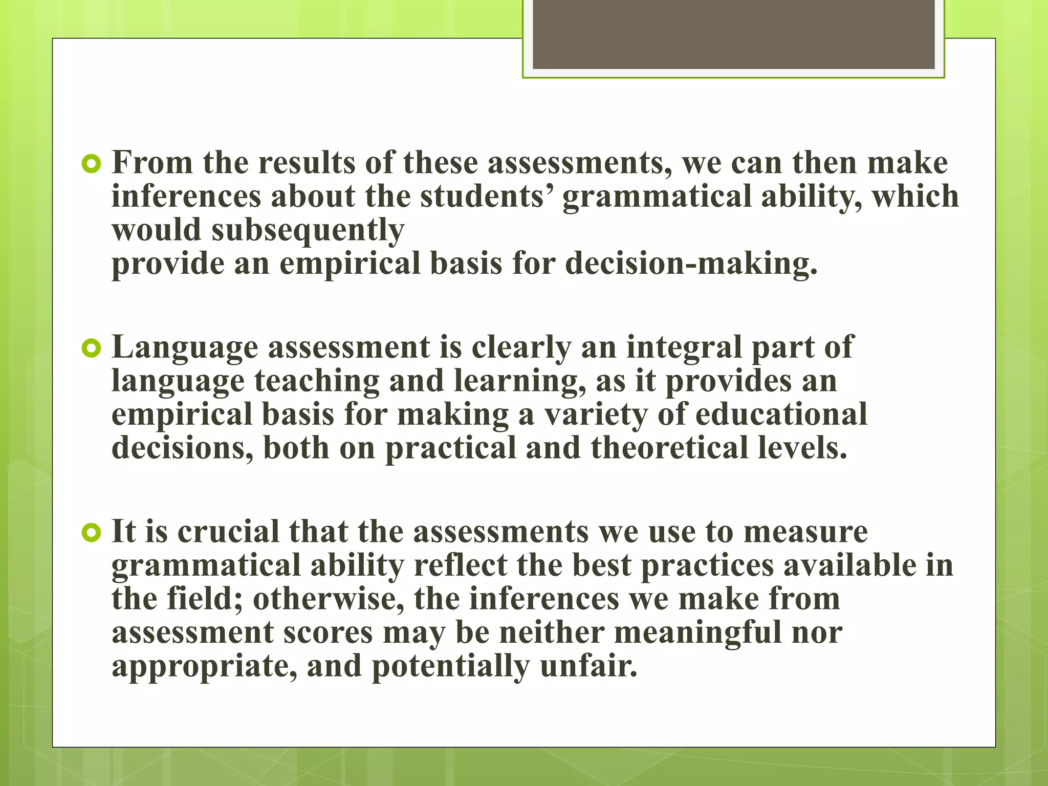 Assessing grammar report | PPT