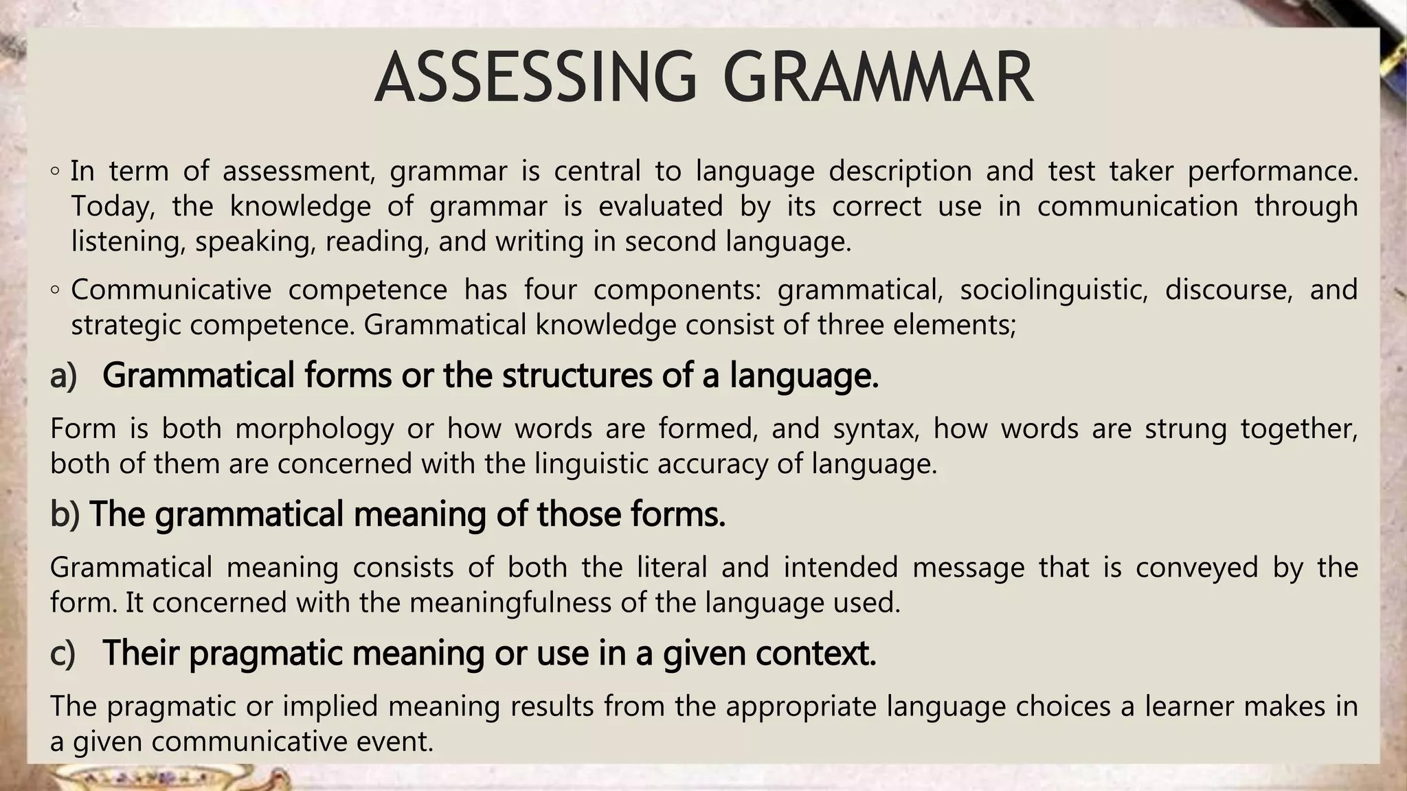 Assessing grammar & vocabulary | PPTX