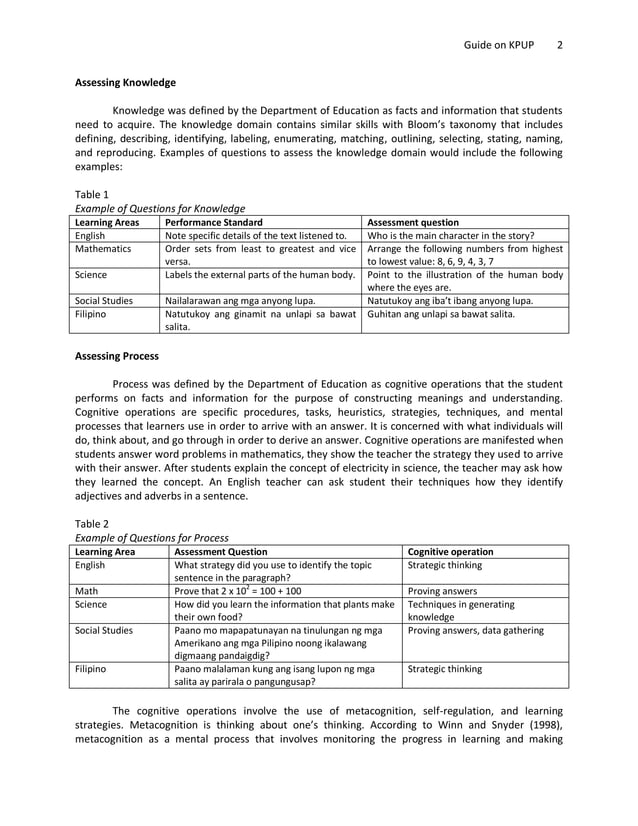 Assessing Knowledge, Process, Understanding, Performance/Product | PDF | Educational Assessment ...