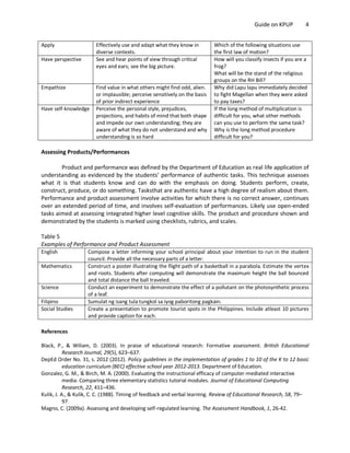 Assessing Knowledge, Process, Understanding, Performance/Product | PDF
