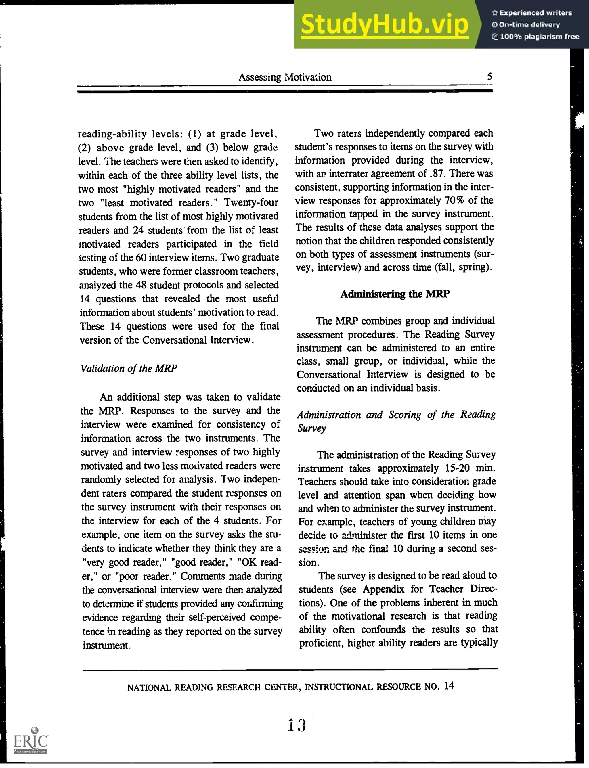 Assessing Motivation To Read | PDF