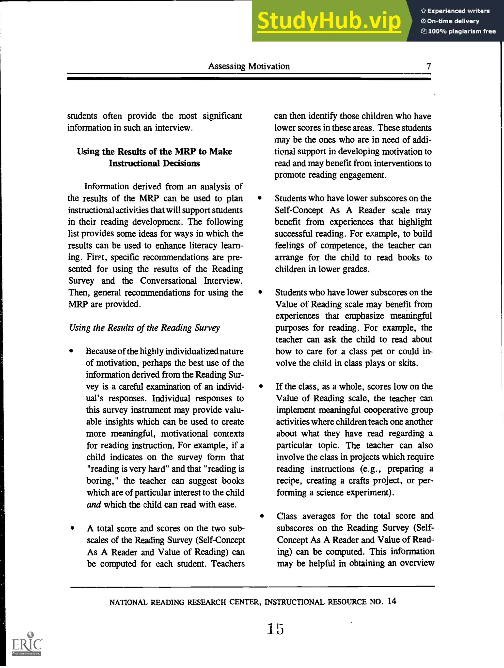 Assessing Motivation To Read | PDF