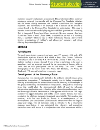 Assessing Numeracy In The Upper Elementary And Middle School Years | PDF
