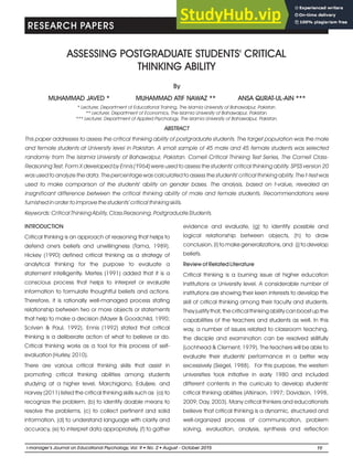ASSESSING POSTGRADUATE STUDENTS CRITICAL THINKING ABILITY | PDF