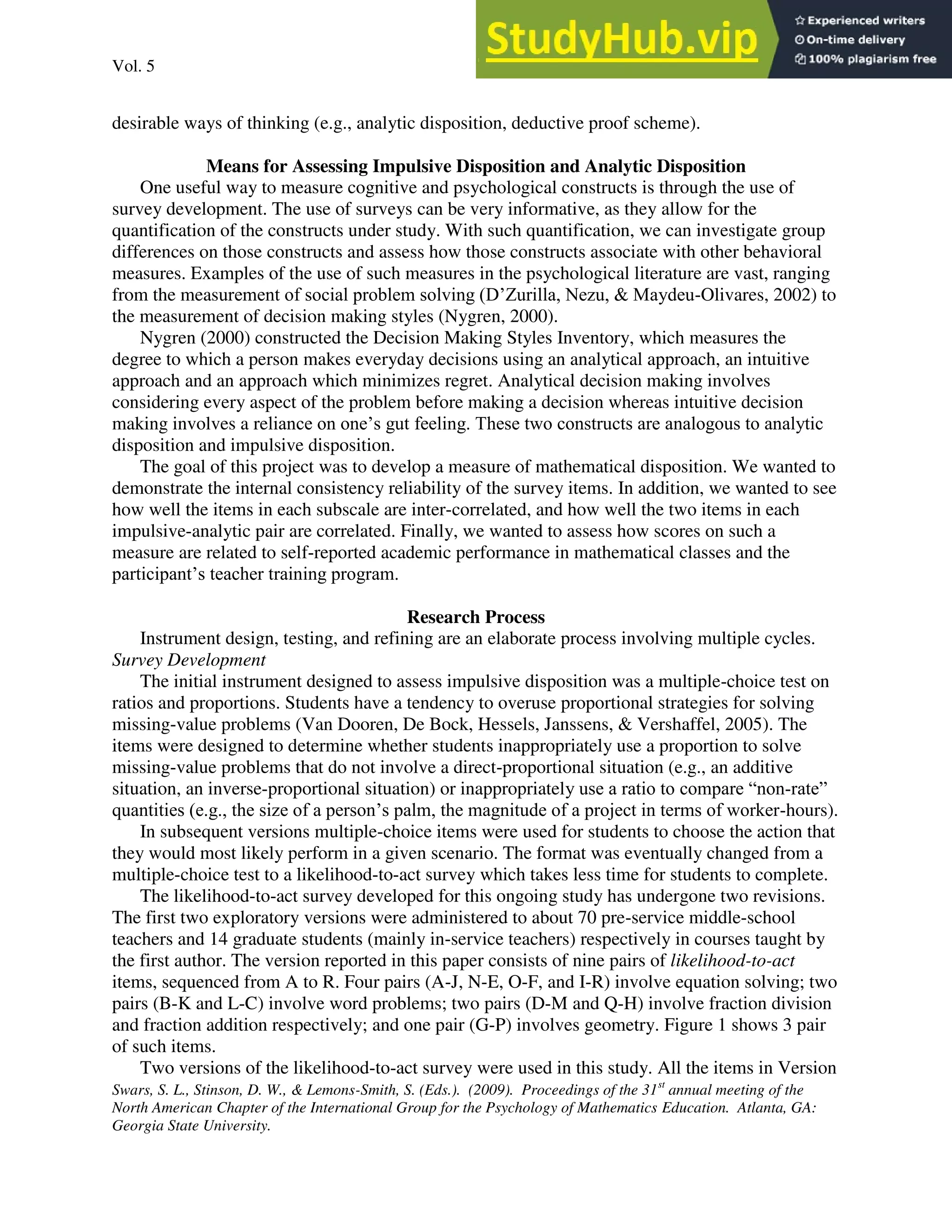 Assessing Problem-Solving Dispositions Likelihood-To-Act Survey | PDF