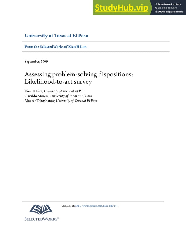 Assessing Problem-Solving Dispositions Likelihood-To-Act Survey | PDF