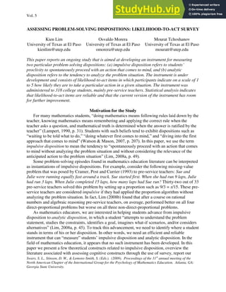 Assessing Problem-Solving Dispositions Likelihood-To-Act Survey | PDF