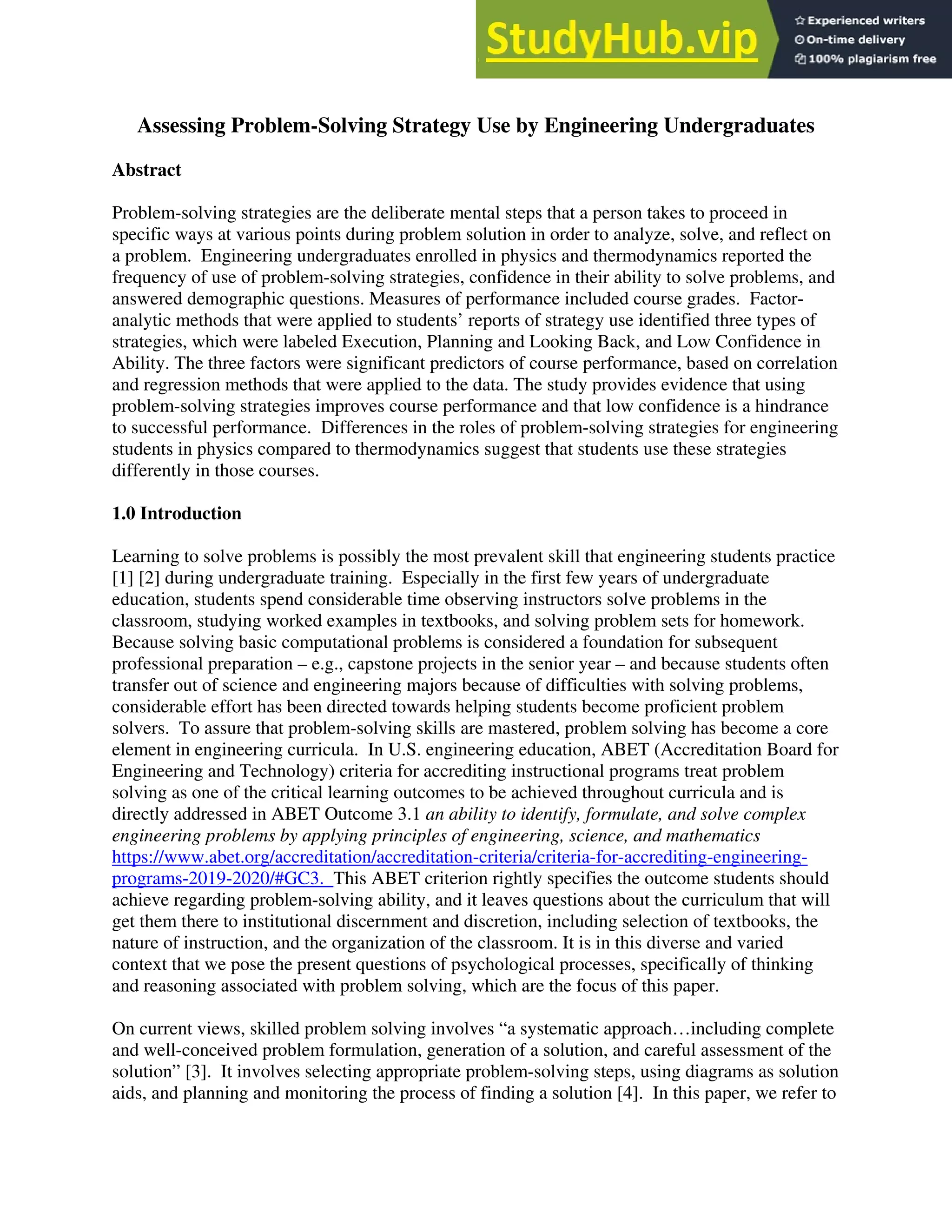 Assessing Problem-Solving Strategy Use By Engineering Undergraduates | PDF
