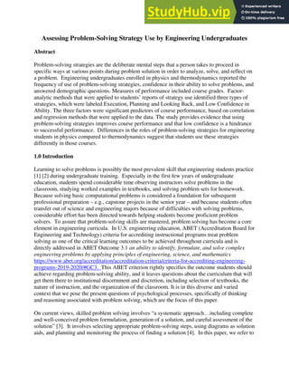 Assessing Problem-Solving Strategy Use By Engineering Undergraduates | PDF