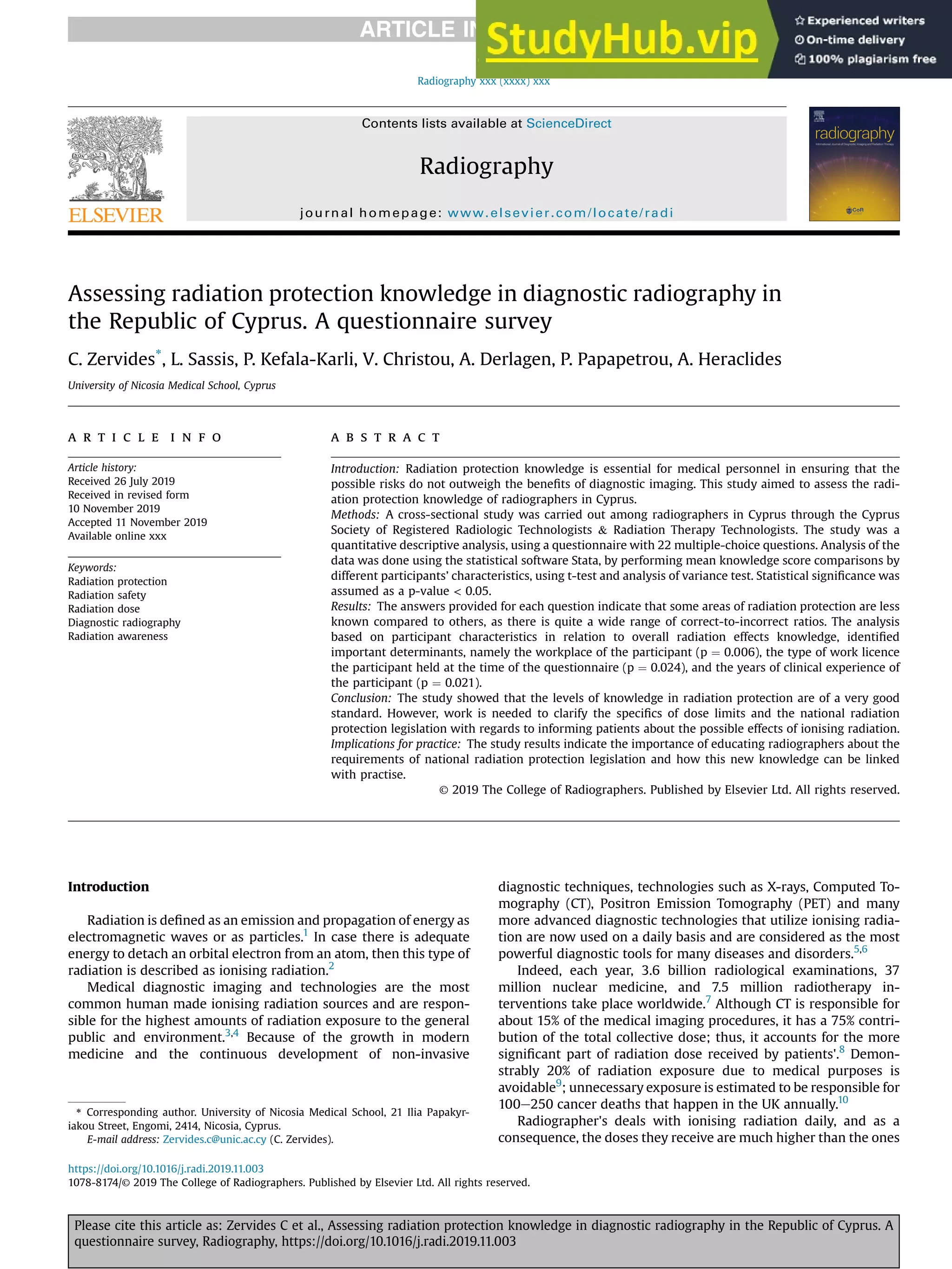 Assessing Radiation Protection Knowledge In Diagnostic Radiography In ...