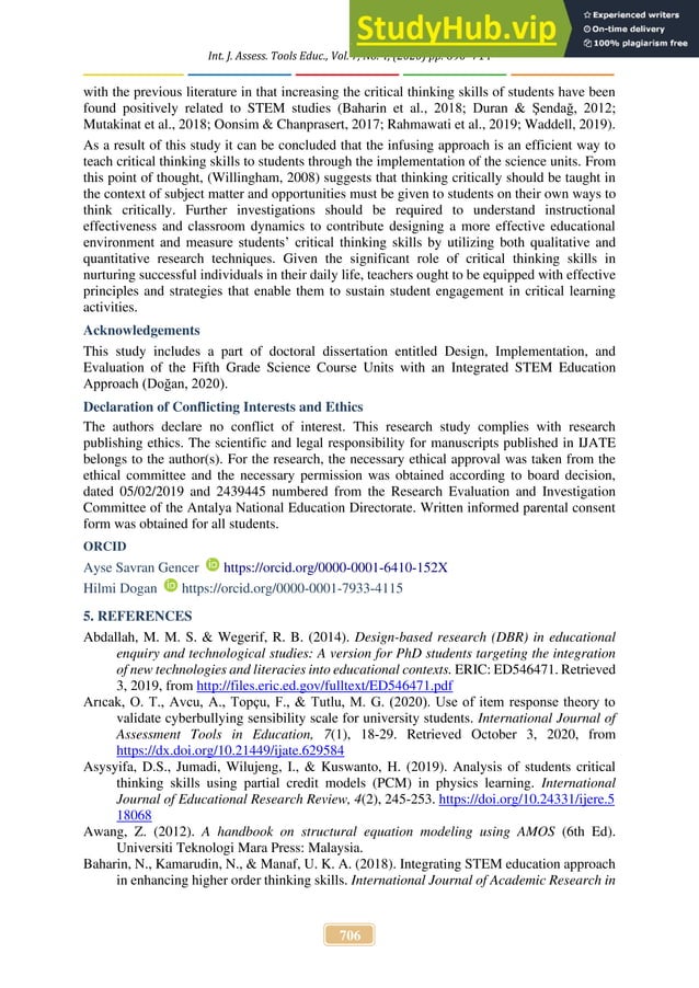 Assessing Science Critical Thinking Skills Of Fifth Graders Through Design Based STEM Education ...