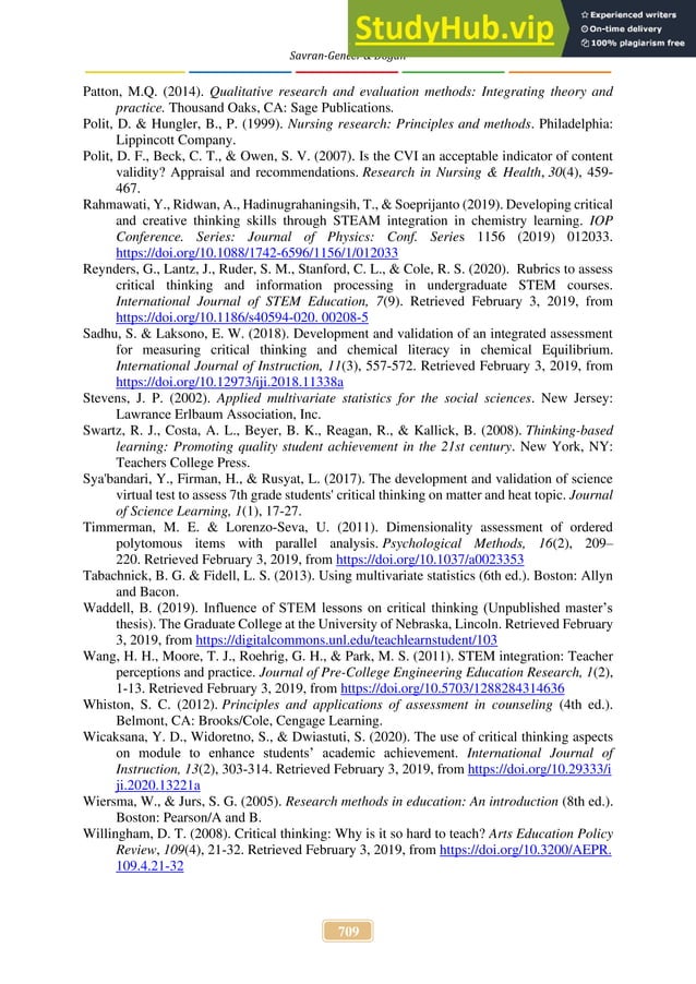 Assessing Science Critical Thinking Skills Of Fifth Graders Through Design Based STEM Education ...