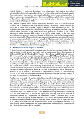 Assessing Science Critical Thinking Skills Of Fifth Graders Through Design Based STEM Education ...