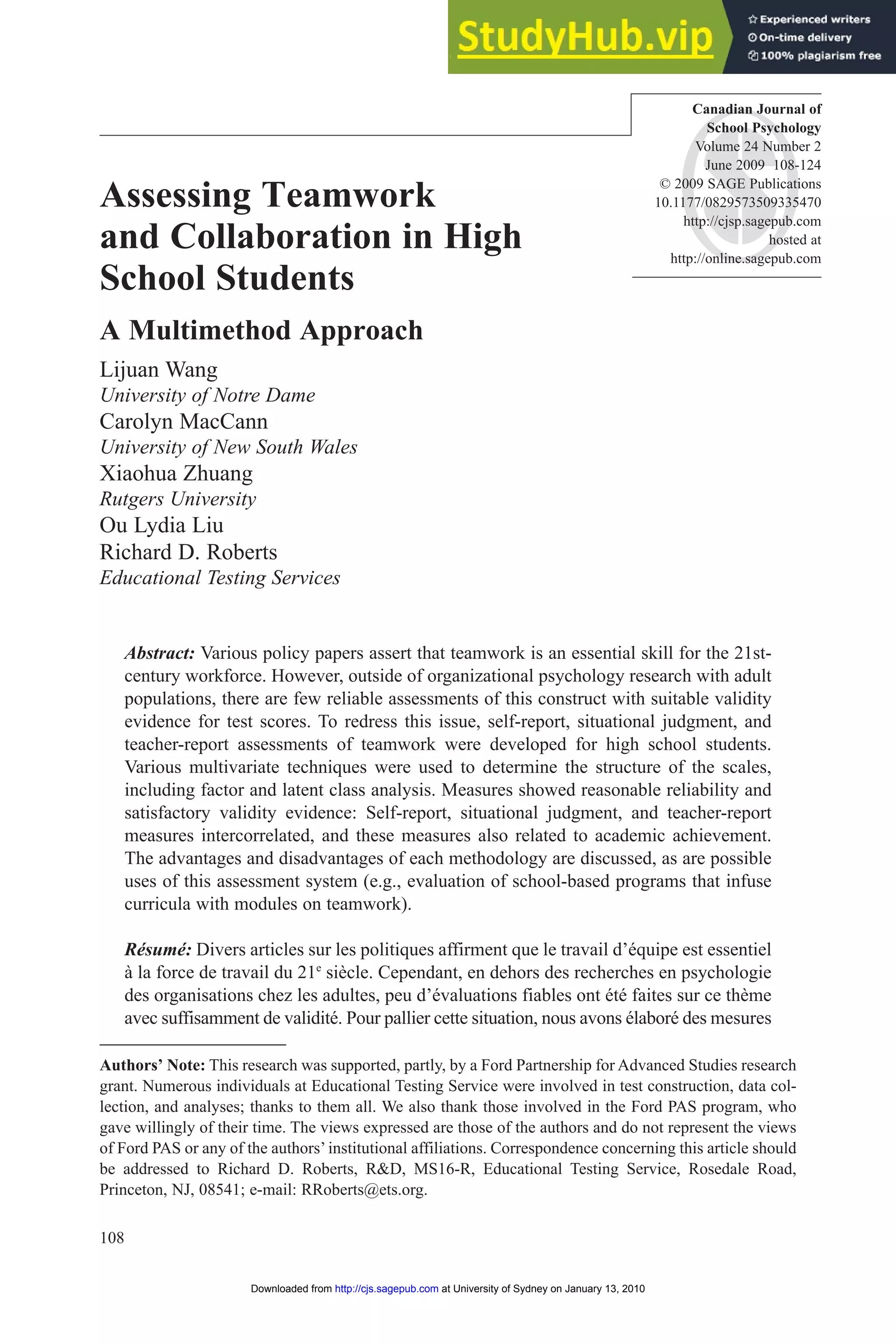 Assessing Teamwork And Collaboration In High School Students A Multi ...