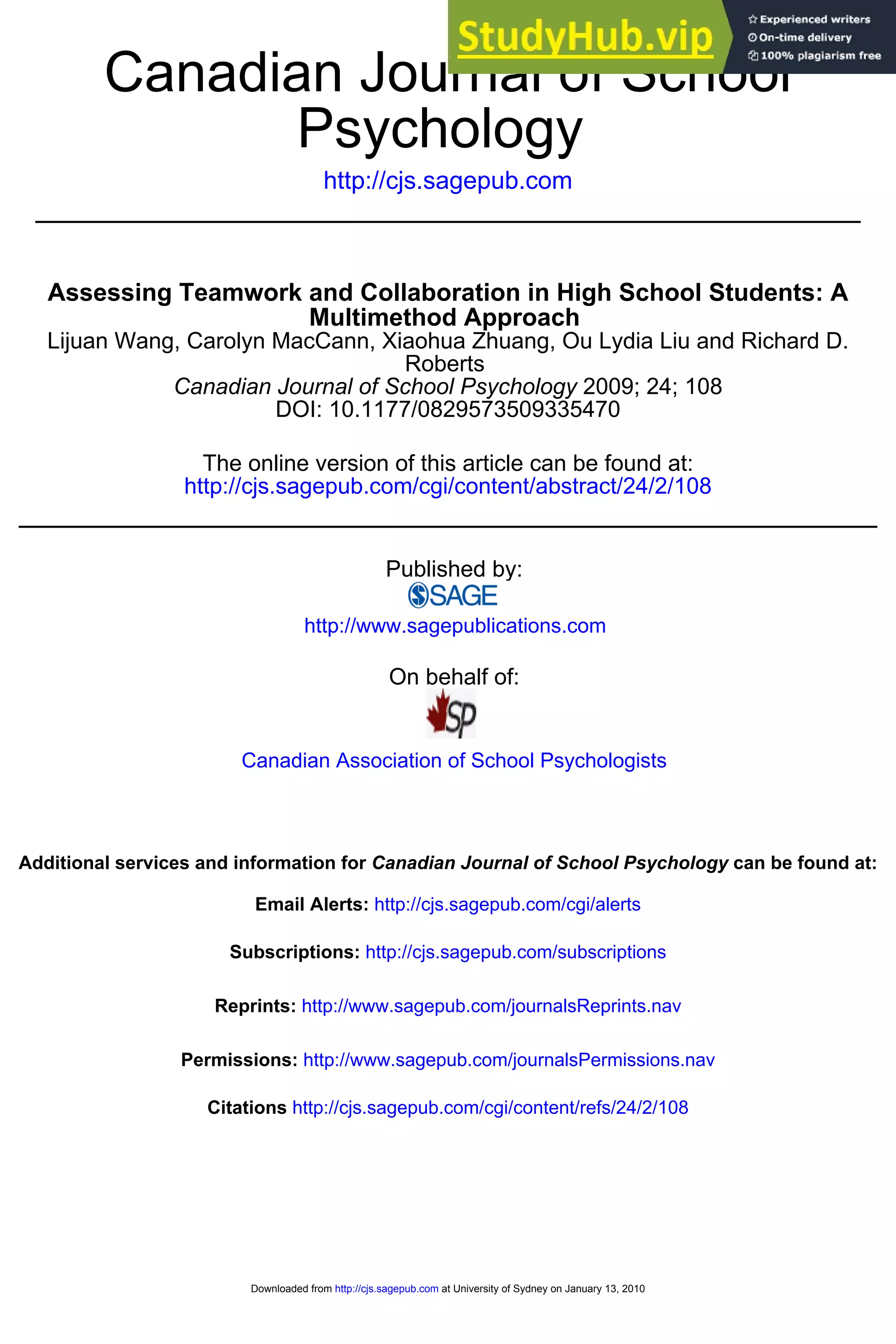 Assessing Teamwork And Collaboration In High School Students A Multi ...
