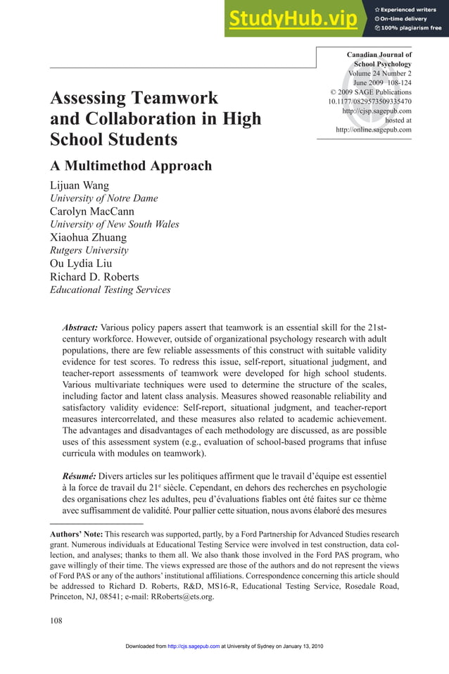 Assessing Teamwork Skills A Multi-Method Approach | PDF | Standardized ...