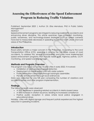 Assessing the Effectiveness of the Speed Enforcement Program in ...