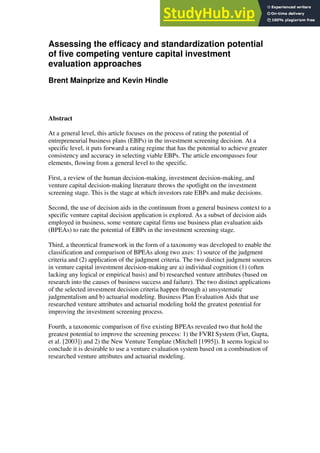 Assessing The Efficacy And Standardization Potential Of Five Competing ...