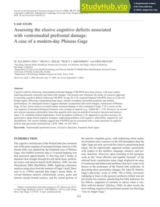 Assessing The Elusive Cognitive Deficits Associated With Ventromedial Prefrontal Damage A Case ...