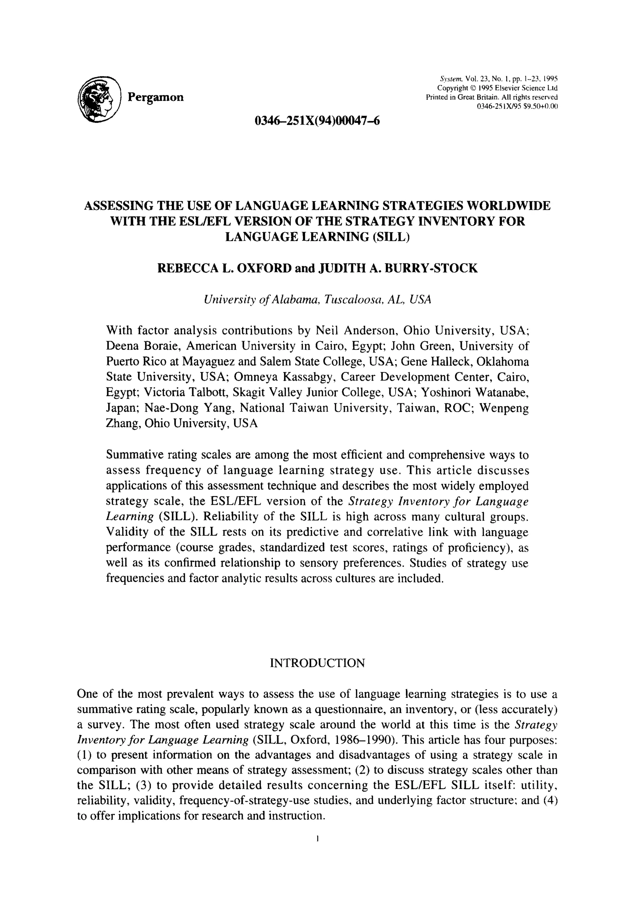 Assessing the use of language learning strategies worldwide with the ...