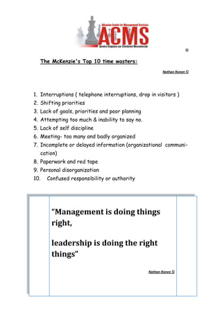 Assess & map & mckenzie 10 reasons for time waisters and culprits ...