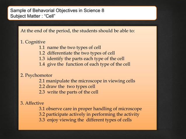 Chapter 5 Cognitive, Psychomotor and Affective Domains of Objectives as ...