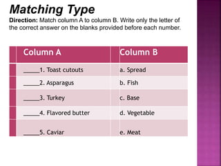 Assessment--Classification-of-appetizers.pptx | Cooking | Food & Drink