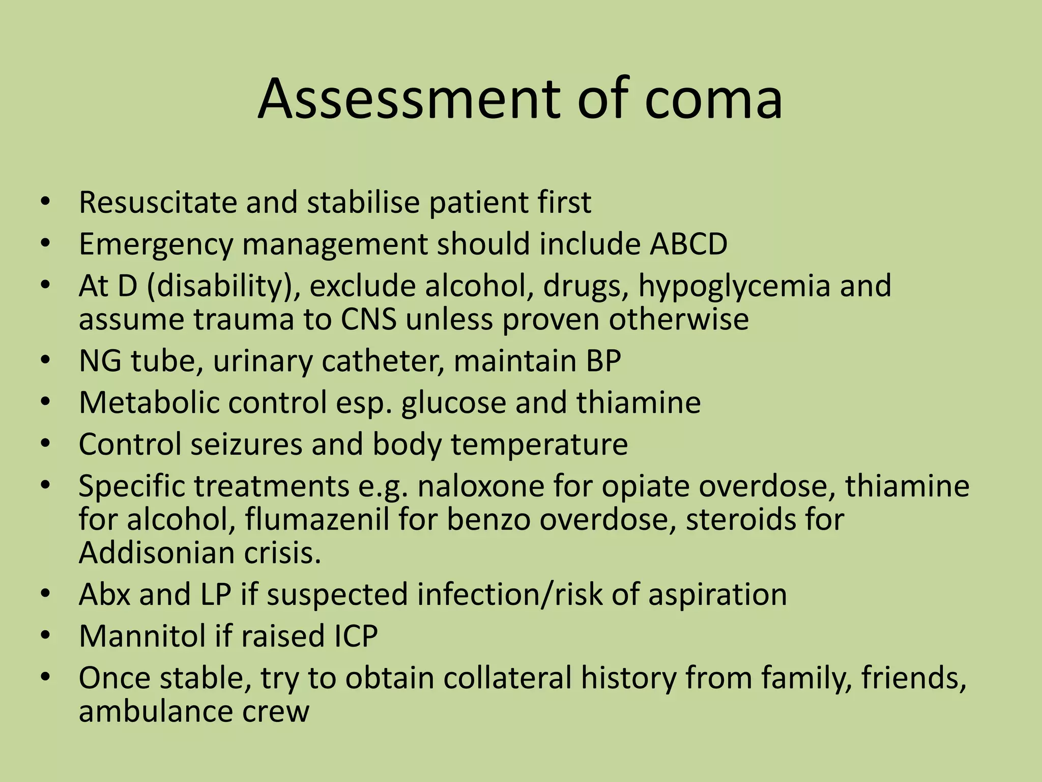 Assessment of an unconscious/comatose patient | PPTX