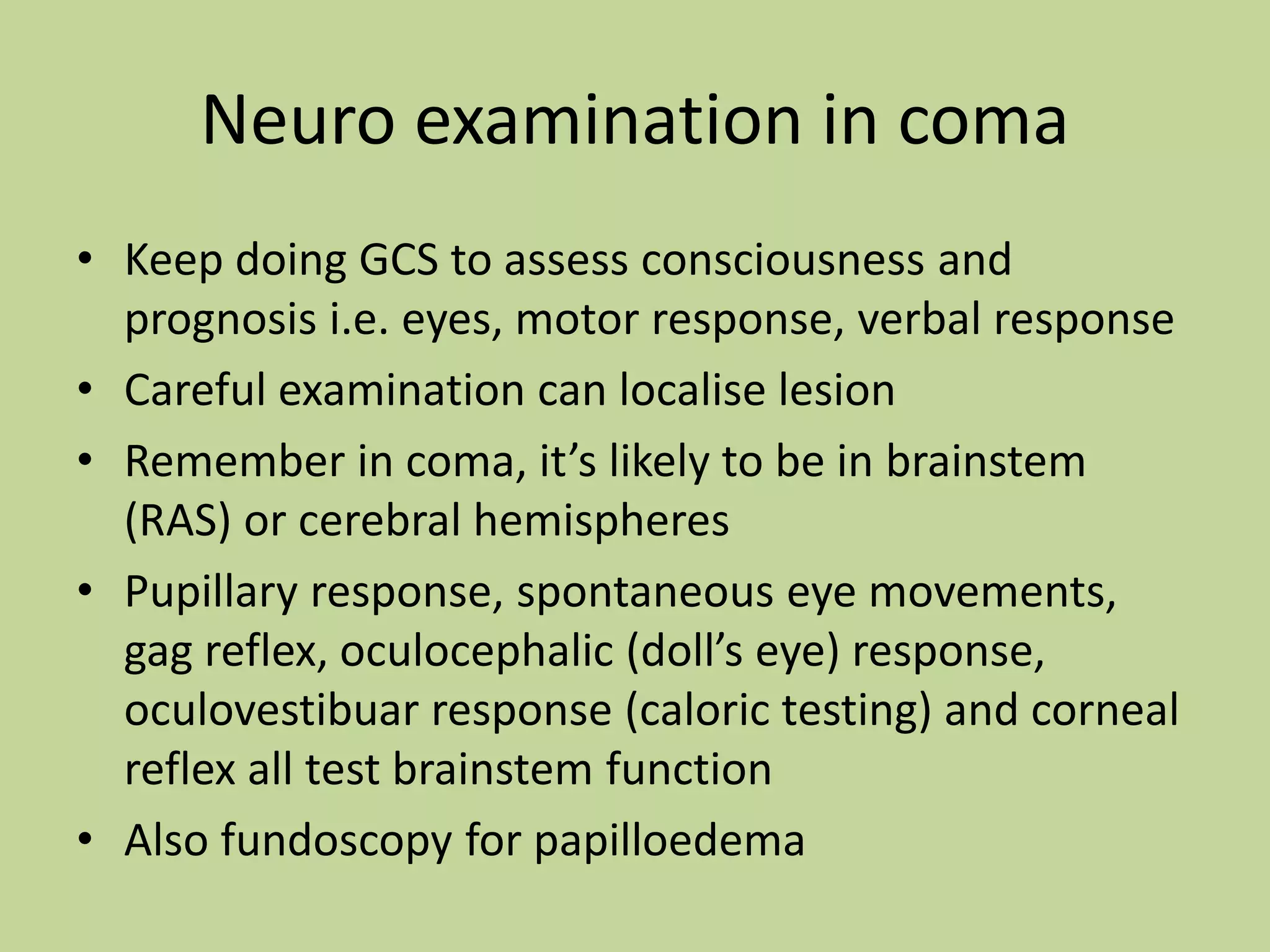Assessment of an unconscious/comatose patient | PPTX
