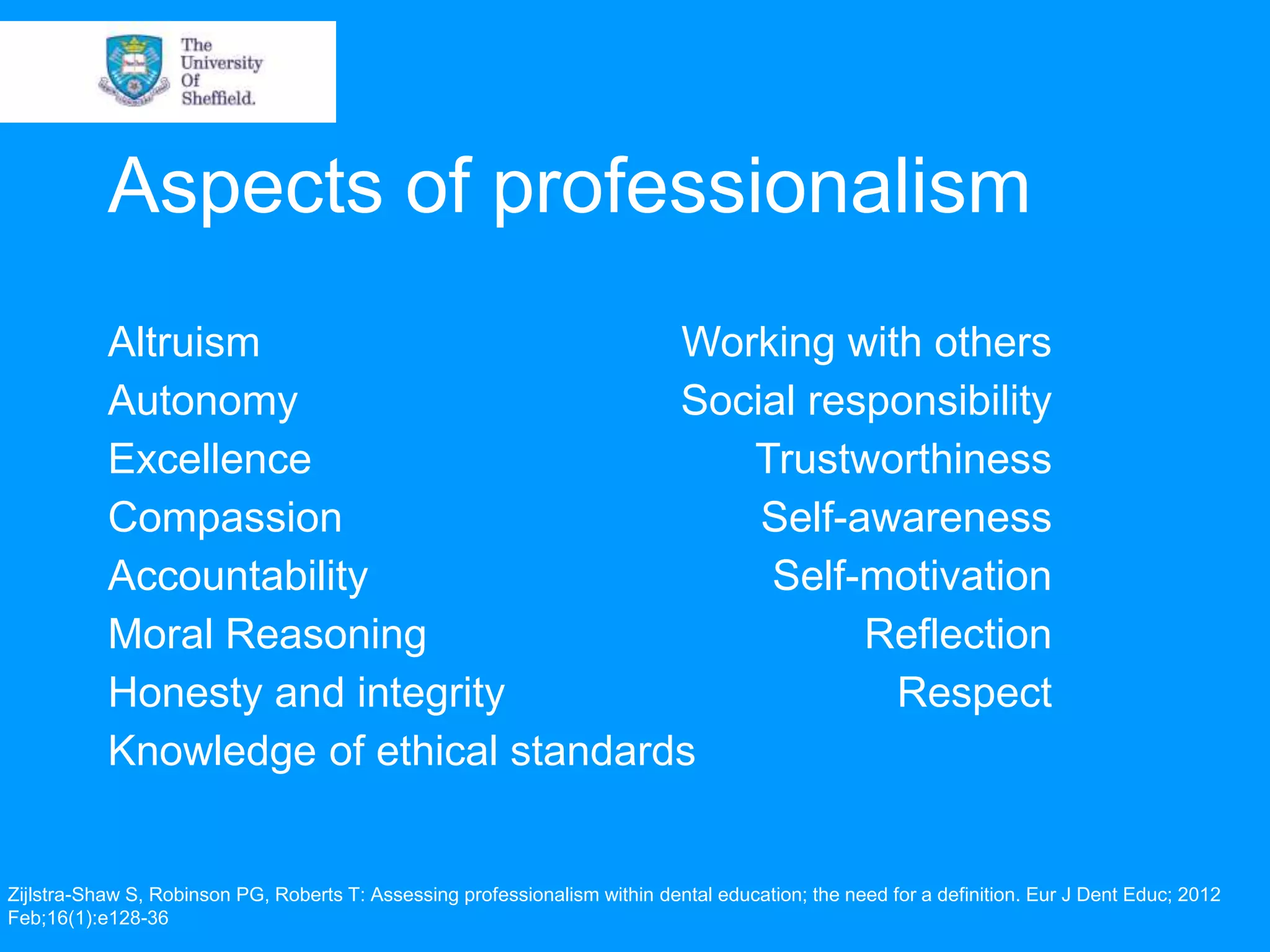 Assessment of Professionalism in Dental Education | PPTX