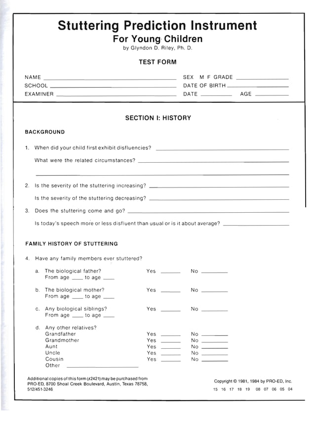 Assessment stuttering predictioninstrument | PDF