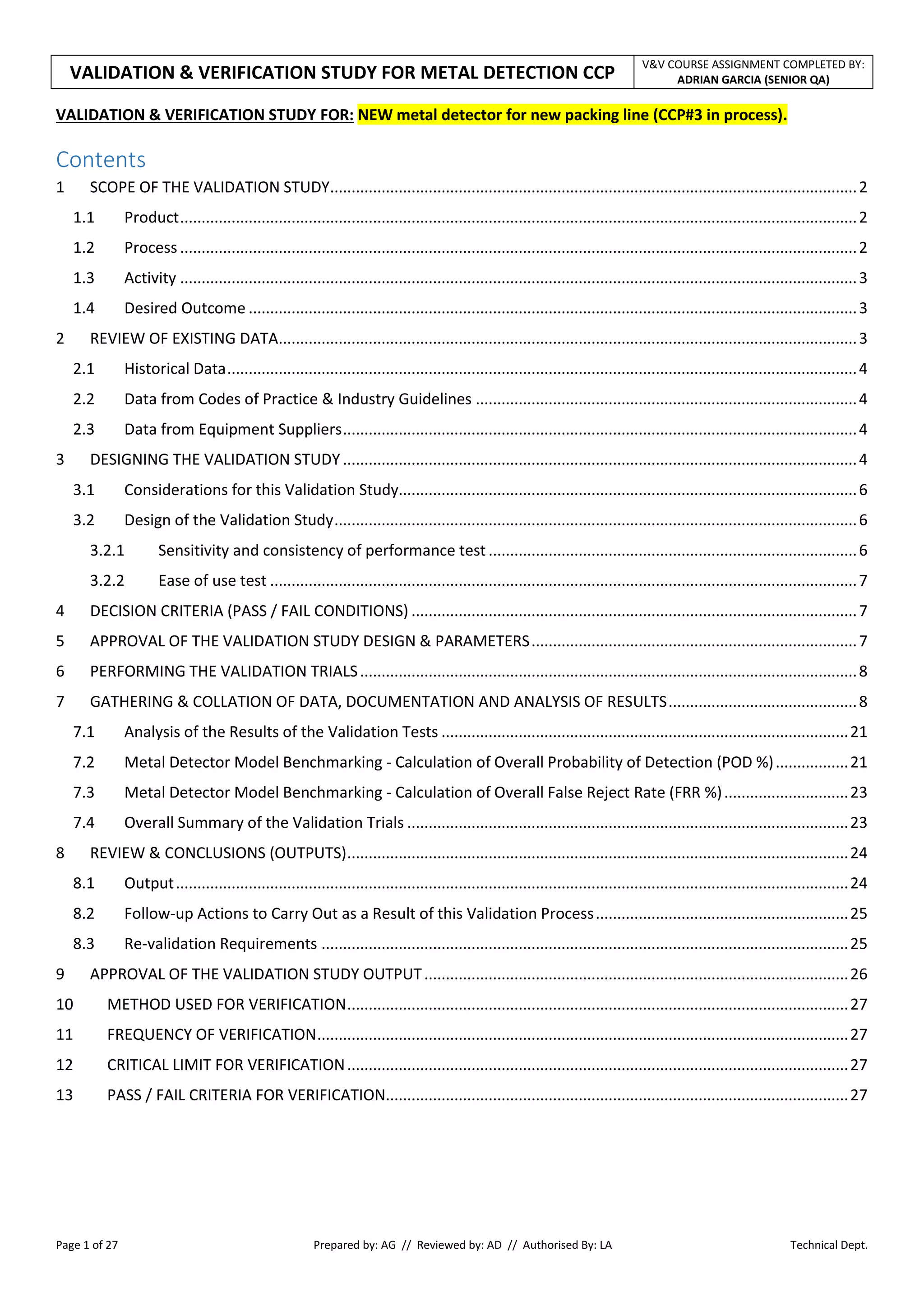 Validation & Verification Study for Metal Detection CCP - AG - LinkedIn ...