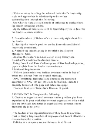 ASSESSMENT 1- Complete the following· Choose a communication si.docx