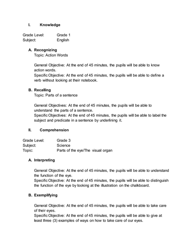 Assessment 1 writing general and specific objectives