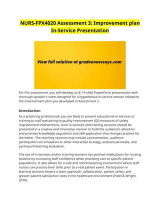 [Answer] NURS-FPX4020 Assessment 3: Improvement plan In-Service Presentation | DOCX