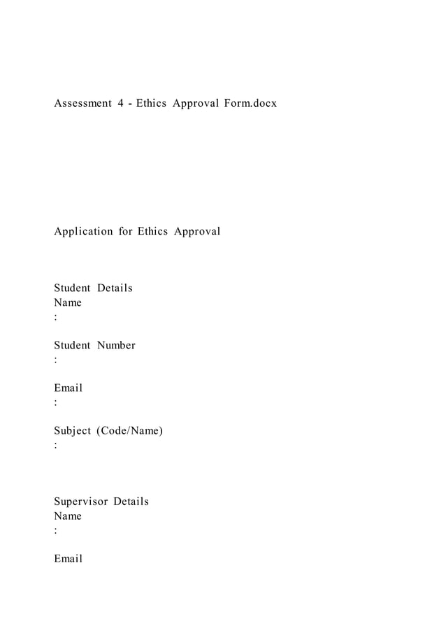 Assessment 4 ethics approval form.docx applic | DOCX | Educational Assessment | Education